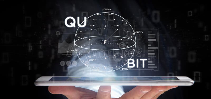 Businessman Holding Quantum Computing Concept with Qubit Icon 3d ...