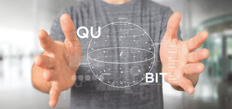 Businessman Holding Quantum Computing Concept with Qubit Icon 3d ...