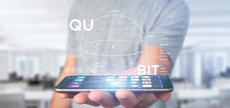 Businessman Holding Quantum Computing Concept with Qubit Icon 3d ...