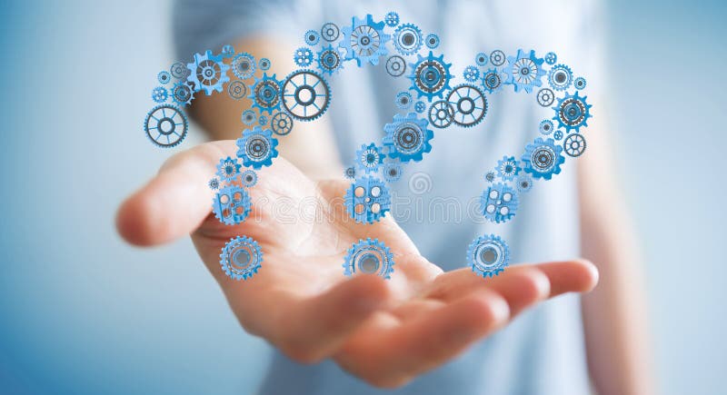 Businessman Holding Question Marks Gear 3D Rendering Stock Illustration ...