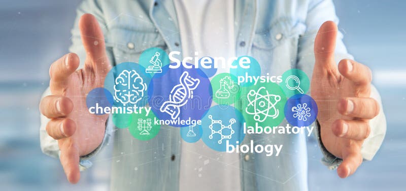 Science Icons and Title on a Color Background Stock Image - Image of ...