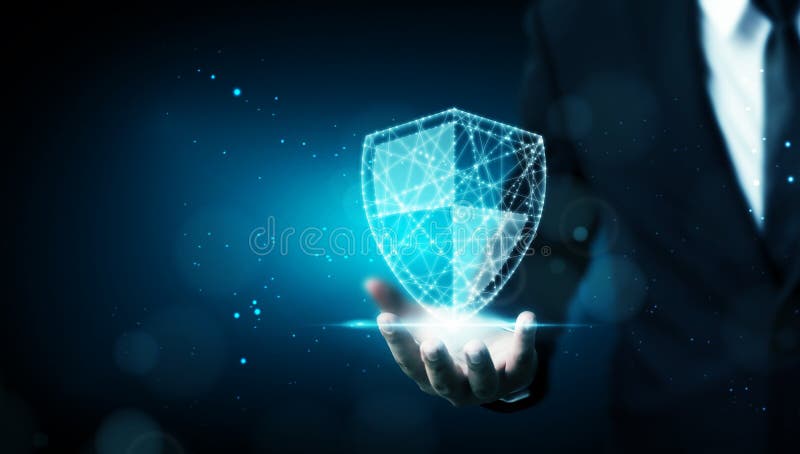 Businessman Holding Shield Protect Icon, Concept Cyber Security Stock ...