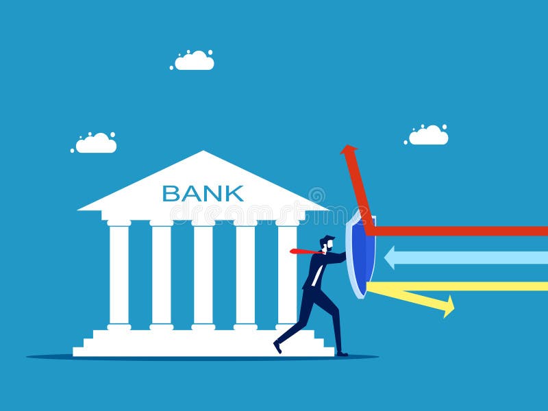 Businessman Holding Shield To Protect Bank Stock Vector - Illustration ...