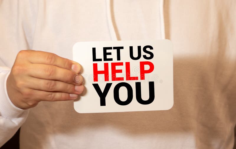 Businessman Holding or Showing Card with Let Us Help You Text Stock ... Businessman Holding or Showing Card with Let Us Help You Text Stock ...