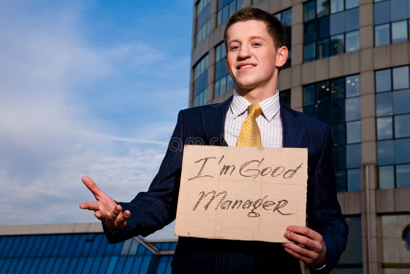 Businessman Holding Sign I am Good Manager Stock Photo - Image of ...