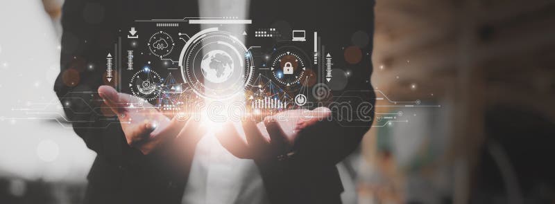 Businessman Holding Smart Digital Icon Futuristic Diagram Network Cloud ...