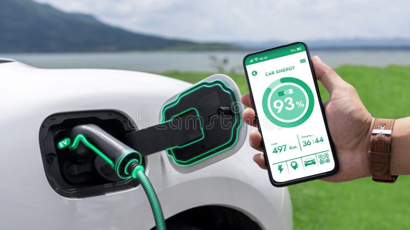 Smartphone Display Battery Status Interface by Smart EV App. Peruse ...