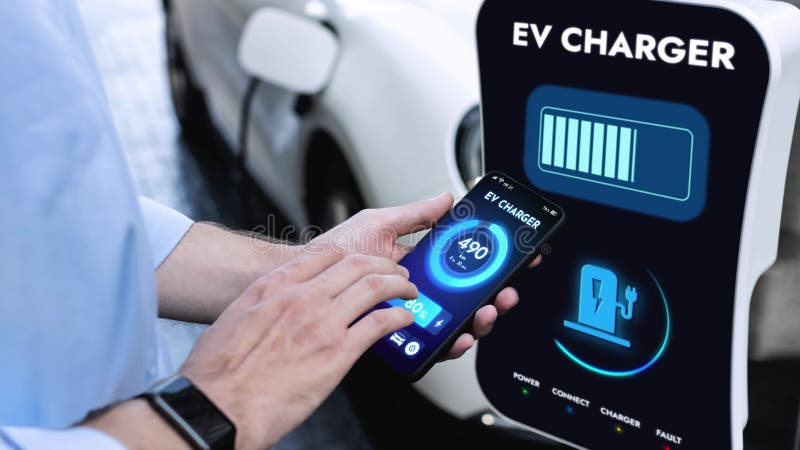 Smartphone Display Battery Status Interface by Smart EV App. Peruse ...