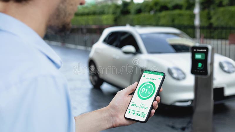 Smartphone Display Battery Status Interface by Smart EV App. Peruse ...