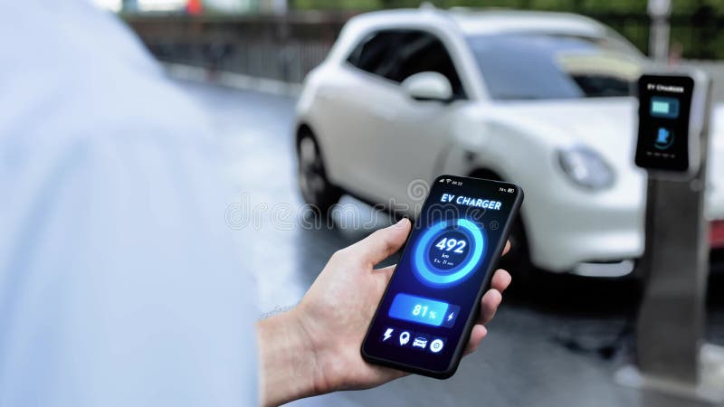 Smartphone Display Battery Status Interface by Smart EV App. Peruse ...