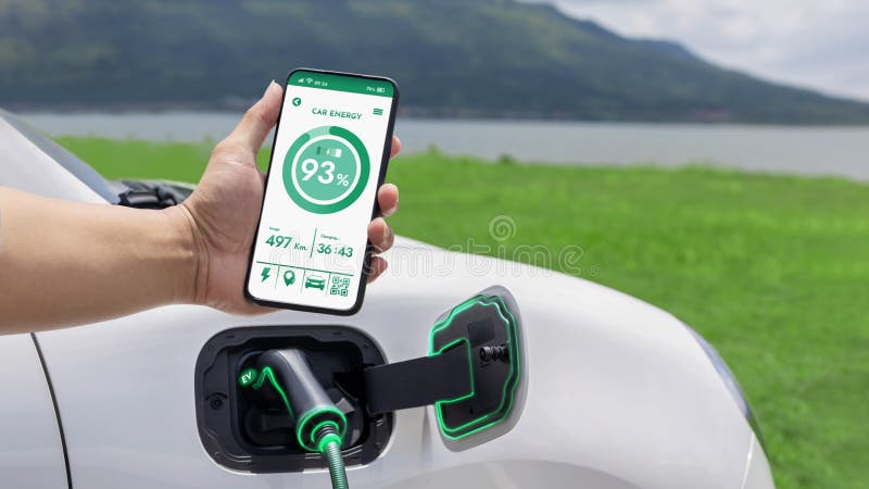 Smartphone Display Battery Status Interface by Smart EV App. Peruse ...