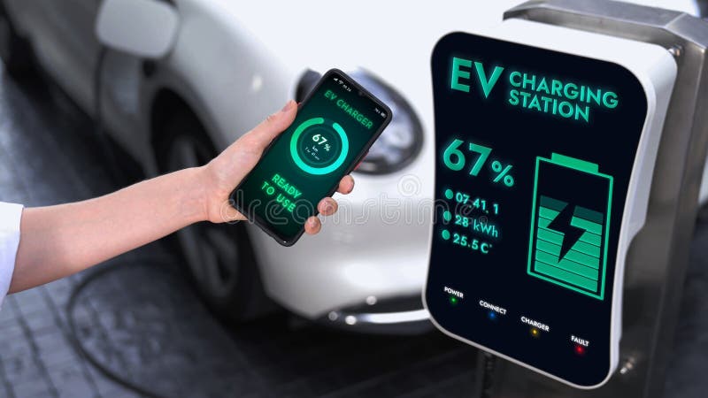 Smartphone Display Battery Status Interface by Smart EV App. Peruse Stock Image - Image of ...