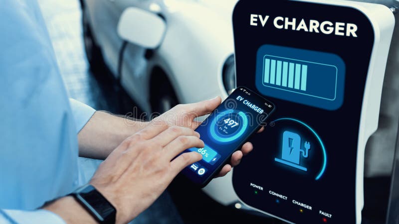 Smartphone Display Battery Status Interface by Smart EV App. Peruse ...