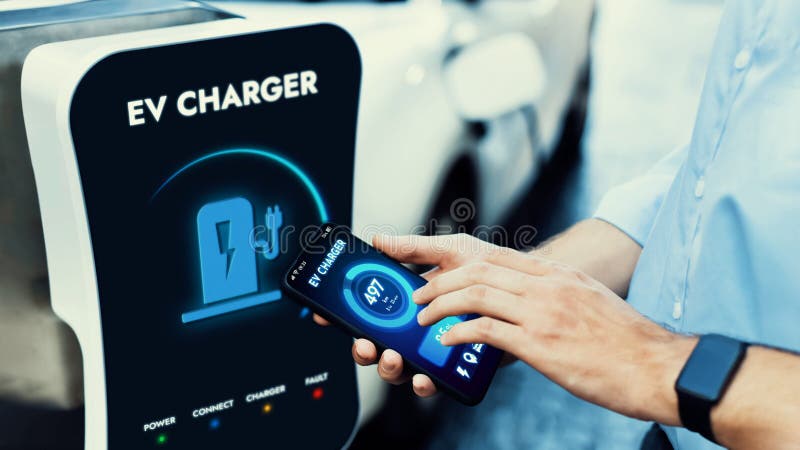 Smartphone Display Battery Status Interface by Smart EV App. Peruse ...