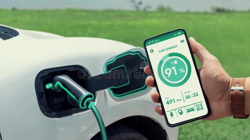 Smartphone Display Battery Status Interface by Smart EV App. Peruse ...