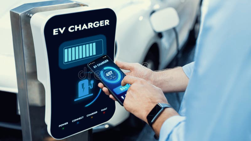 Smartphone Display Battery Status Interface by Smart EV App. Peruse ...