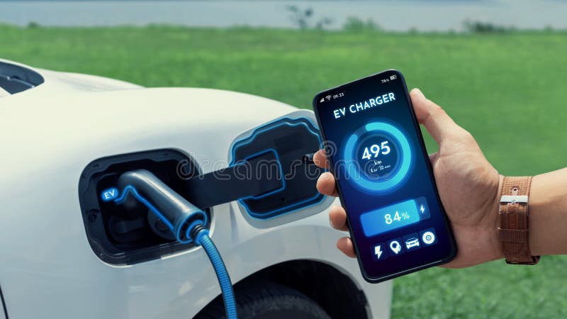 Smartphone Display Battery Status Interface by Smart EV App. Peruse ...