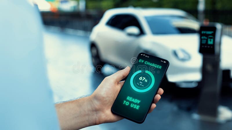 Smartphone Display Battery Status Interface by Smart EV App. Peruse ...