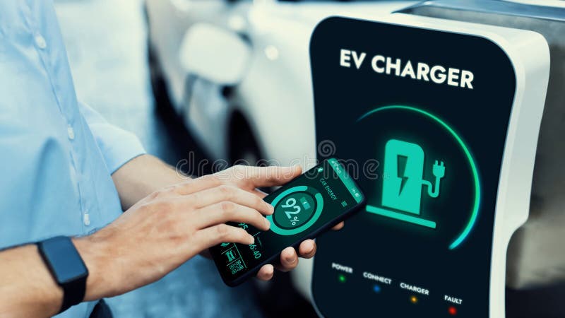 Smartphone Display Battery Status Interface by Smart EV App. Peruse ...