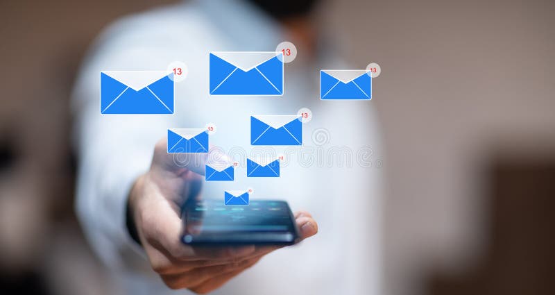 Businessman Holding Smartphone with Emails Stock Image - Image of ...