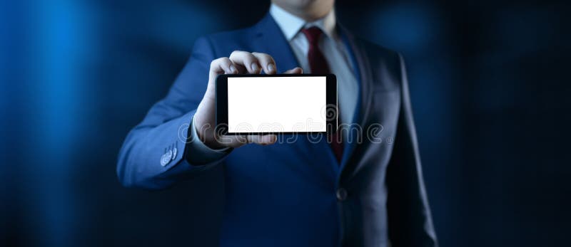 Businessman Holding Smartphone. Man Using Phone with Isolated Screen in ...