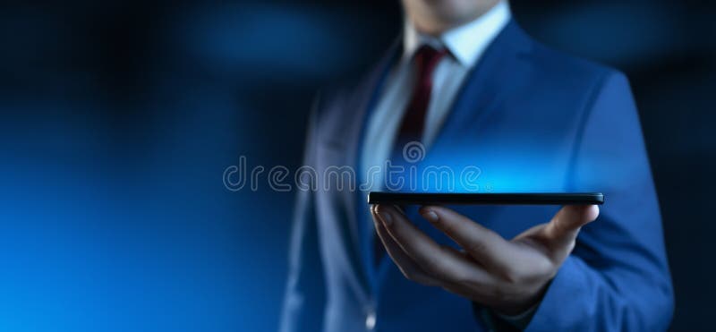 Businessman Holding Smartphone. Man Using Phone in Office Stock Photo ...