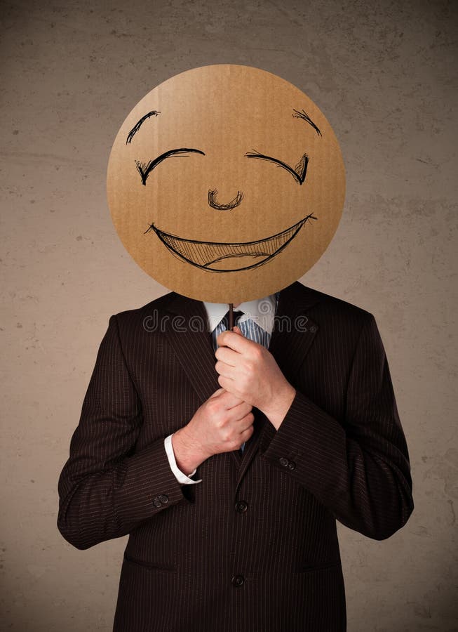 Businessman Holding a Smiley Face Board Stock Photo - Image of hand ...
