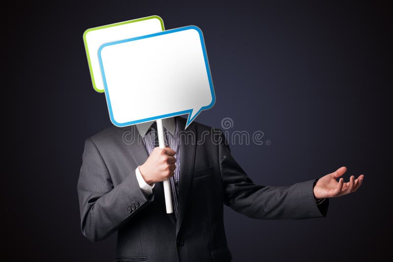 Businessman Holding Speech Bubble Stock Photo - Image of bubble, adult ...