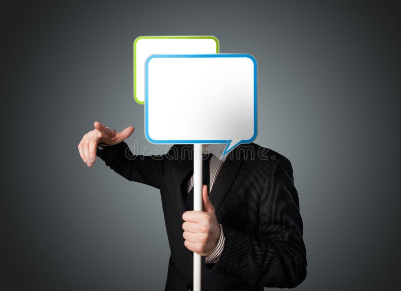 Businessman Holding Speech Bubble Stock Photo - Image of empty, concept ...