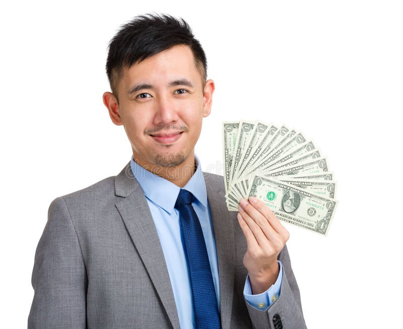 Businessman Holding Spread of Money Stock Photo - Image of cash ...