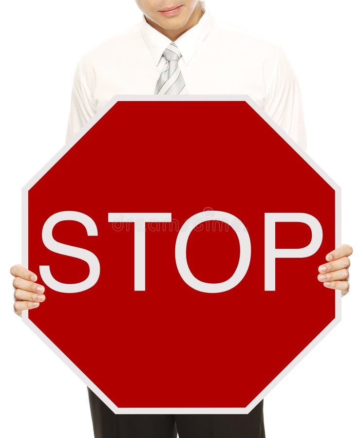 Businessman with Blank Stop Sign Stock Image - Image of forbidden ...