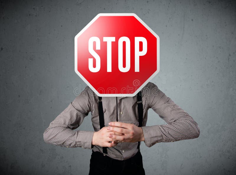 Businessman Holding a Stop Sign Stock Photo - Image of mask, background ...