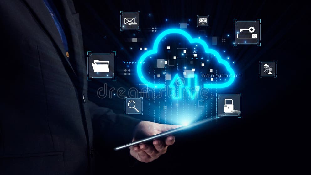 Businessman Holding Tablet with Cloud Computing Icon, Data Transfer ...