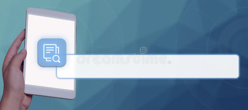 Businessman Holding a Tablet beside a Document Search Bar in Abstract ...