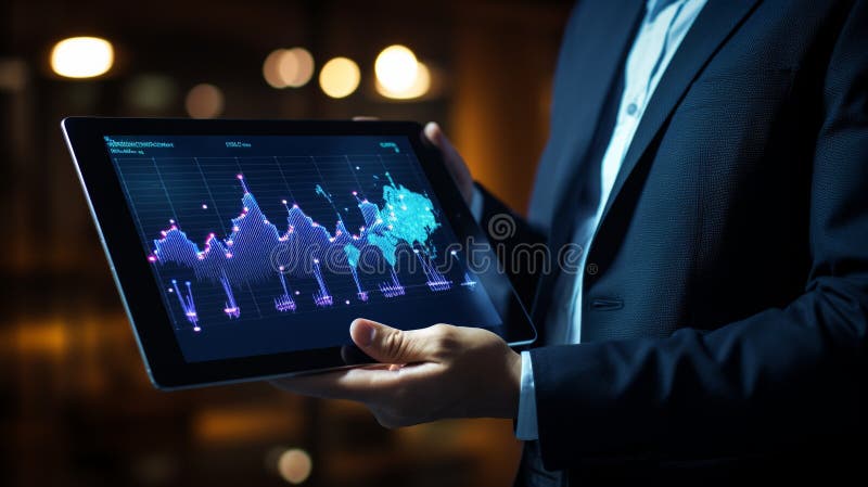 Businessman Holding Tablet with Financial Chart on Screen. Stock ...