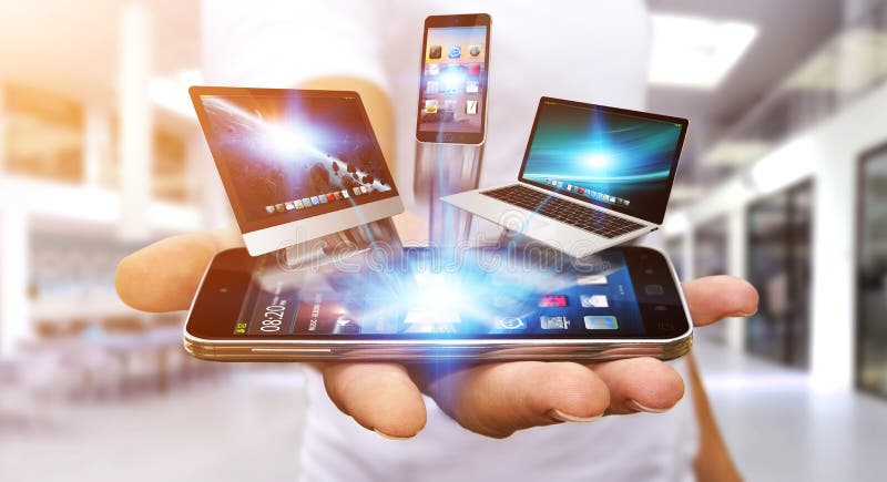 Businessman Holding Tech Device In His Hand Stock Illustration ...