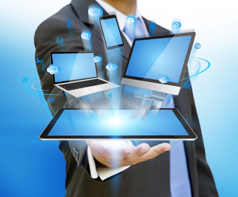 Businessman Holding Tech Device in His Hand Stock Illustration ...