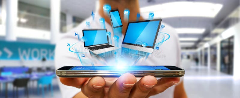 Businessman Holding Tech Device in His Hand Stock Illustration ...