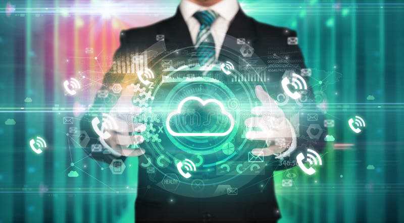 Businessman Holding Technology Icon Concept Stock Illustration ...