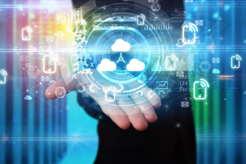 Businessman Holding Technology Icon Concept Stock Image - Image of ...