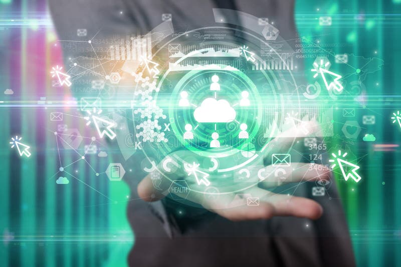 Businessman Holding Technology Icon Concept Stock Image - Image of ...