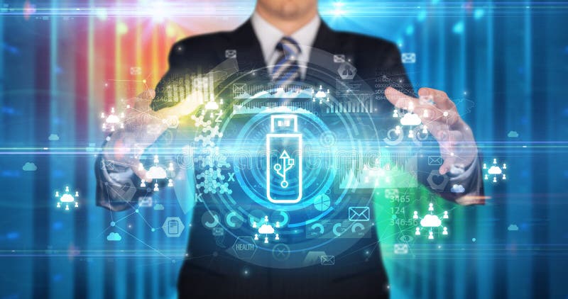 Businessman Holding Technology Icon Concept Stock Image - Image of ...