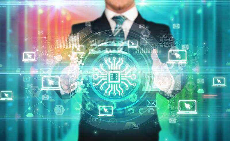 Businessman Holding Technology Icon Concept Stock Image - Image of ...