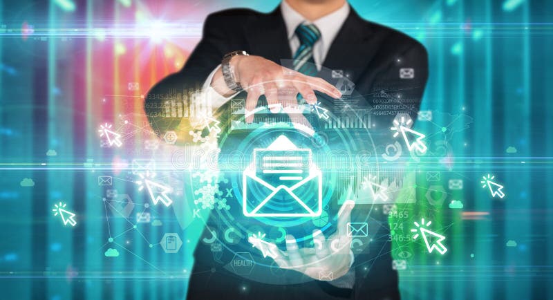 Businessman Holding Technology Icon Concept Stock Illustration ...