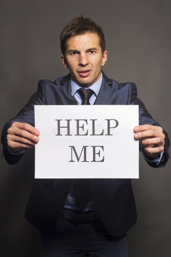Businessman Holding the Text Help Stock Image - Image of help, loss ...