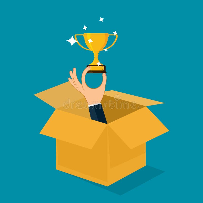 Businessman Holding a Trophy. Out of the Box Concept Stock Vector ...