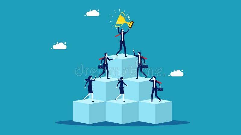 Businessman Holding a Trophy at the Top of the Floor. Win Every ...