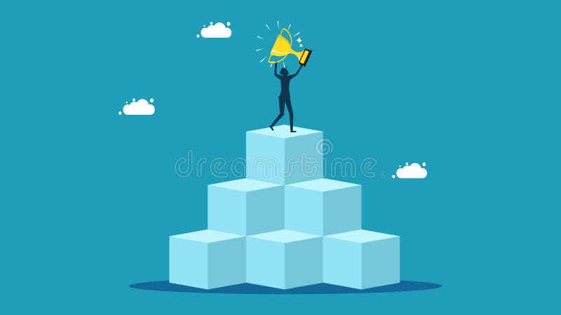 Businessman Holding a Trophy at the Top of the Tier. Best Businessman ...