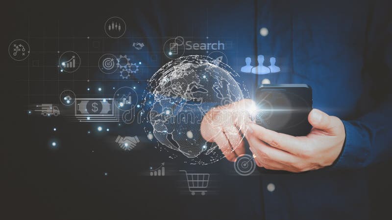 Businessman Holding and Using Mobile Phone or Smartphone. Concept of ...