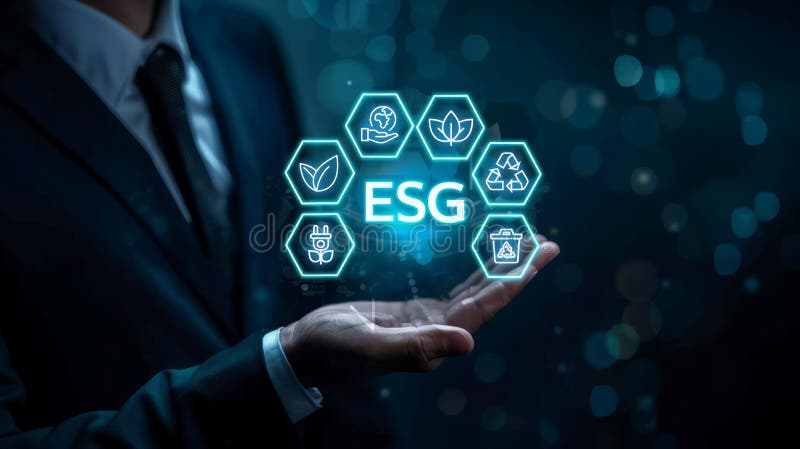 A Businessman Holding Virtual ESG Text on His Hand and Environment ...